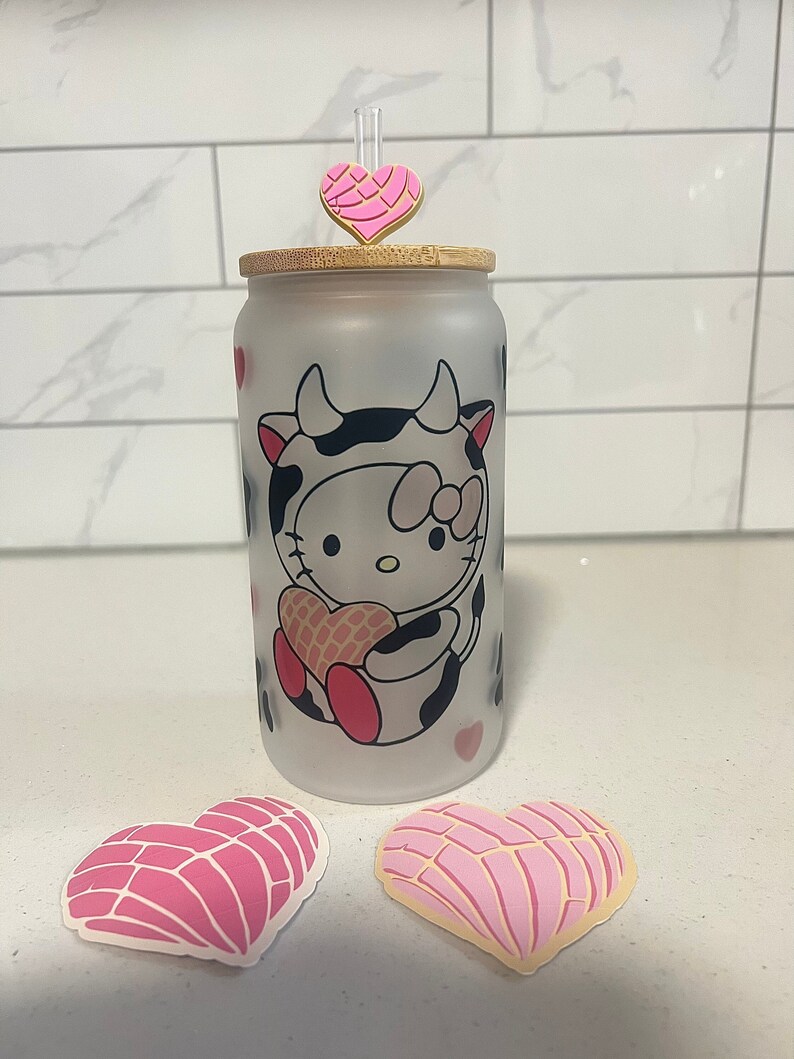 Hello Kitty Concha Cow Print Glass Cup - Etsy