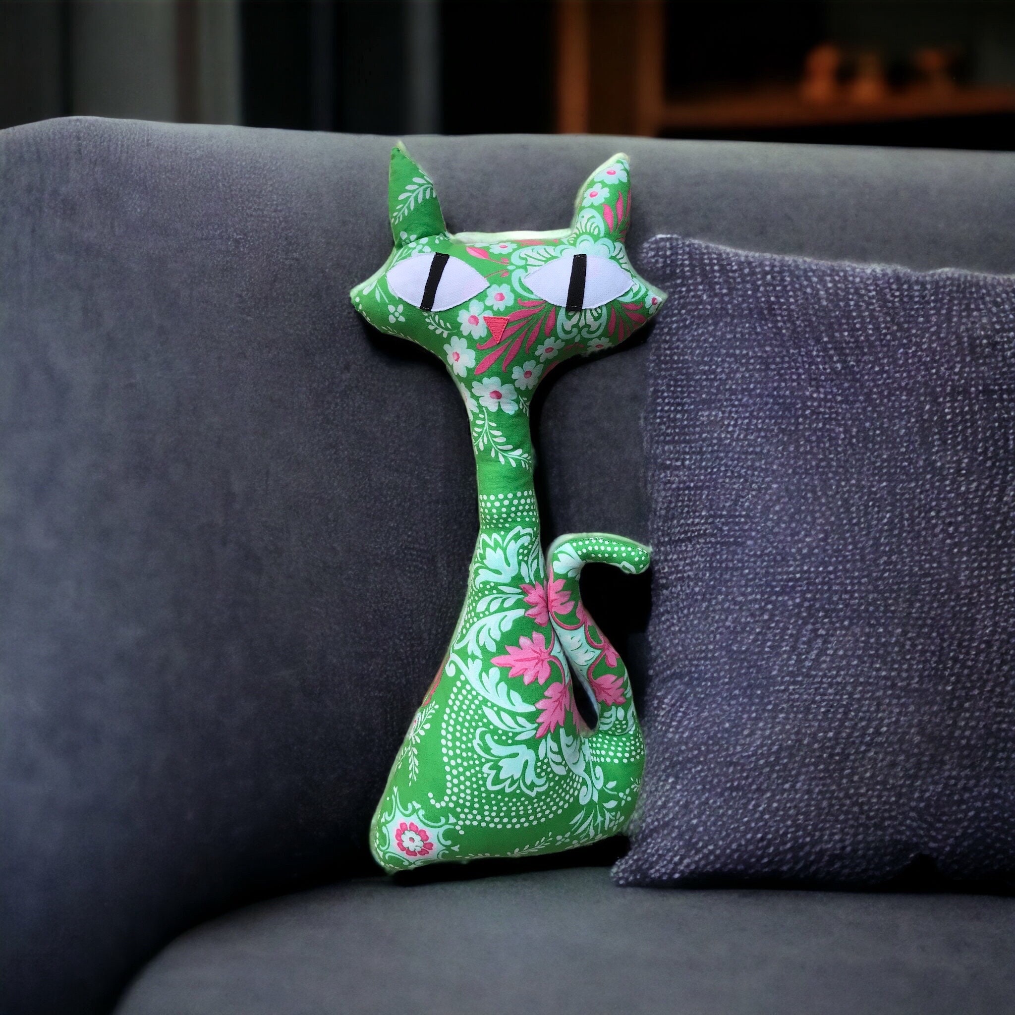 Green With Pink Floral Design Kooky Kat Mid Century Modern - Etsy