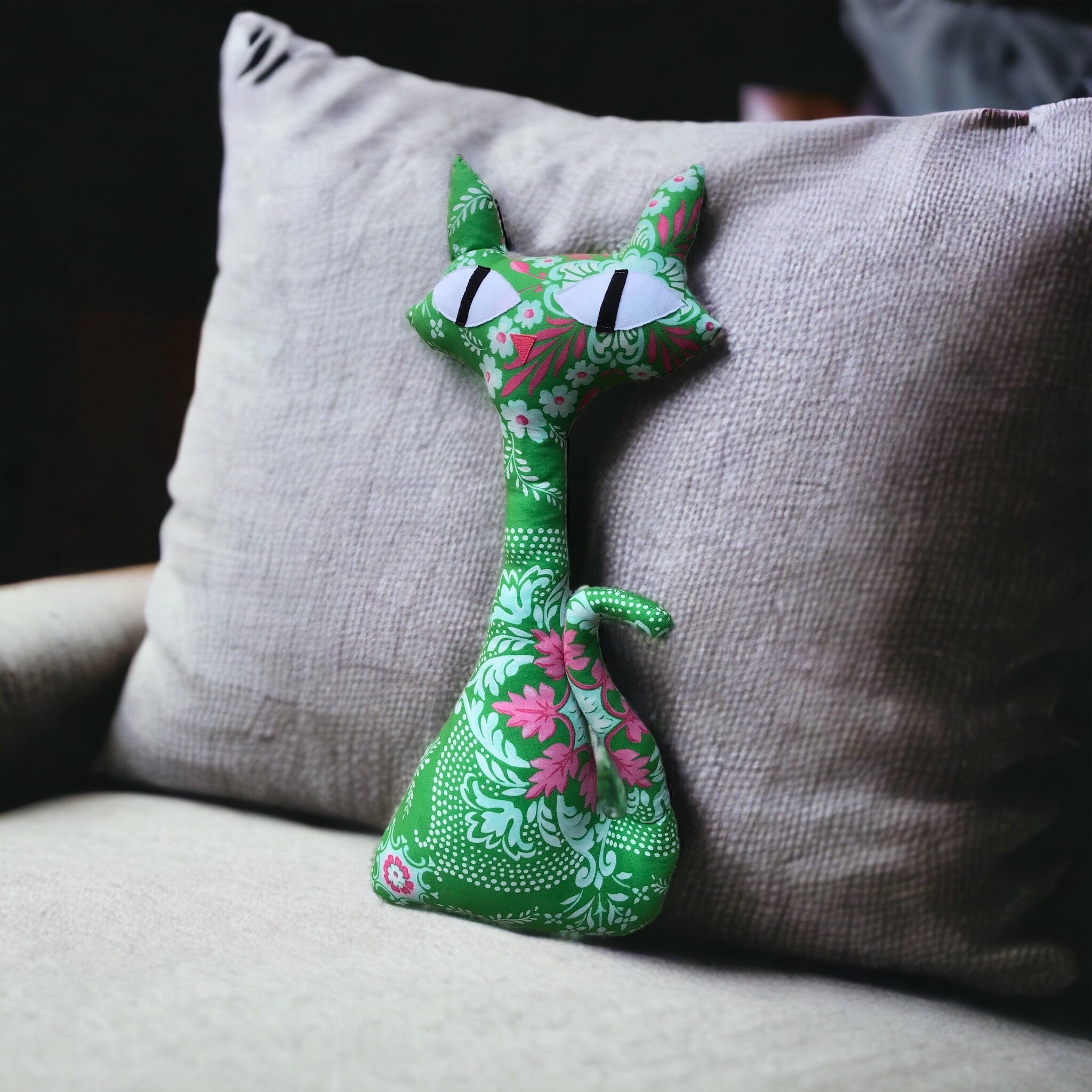 Green With Pink Floral Design Kooky Kat Mid Century Modern - Etsy