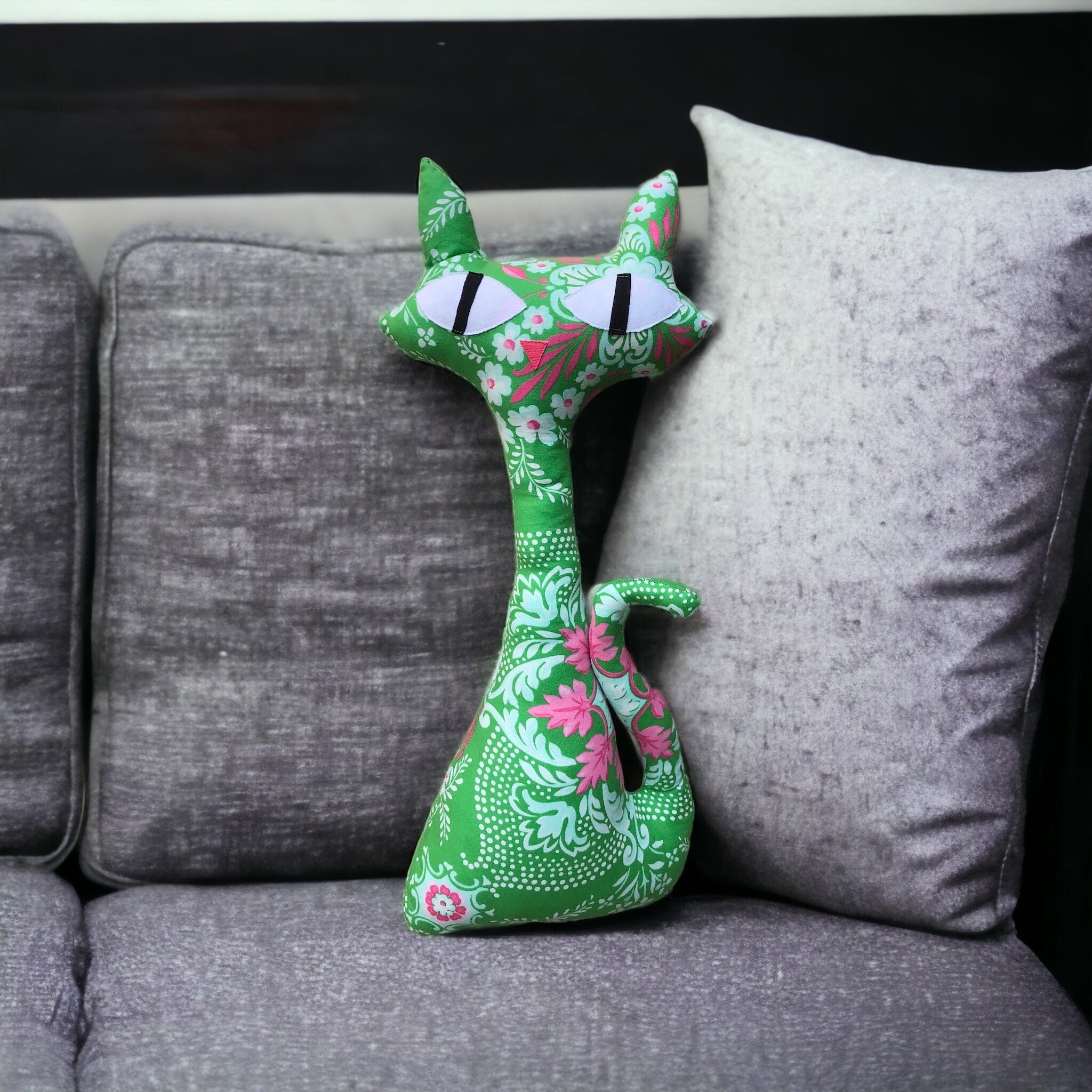 Green With Pink Floral Design Kooky Kat Mid Century Modern - Etsy
