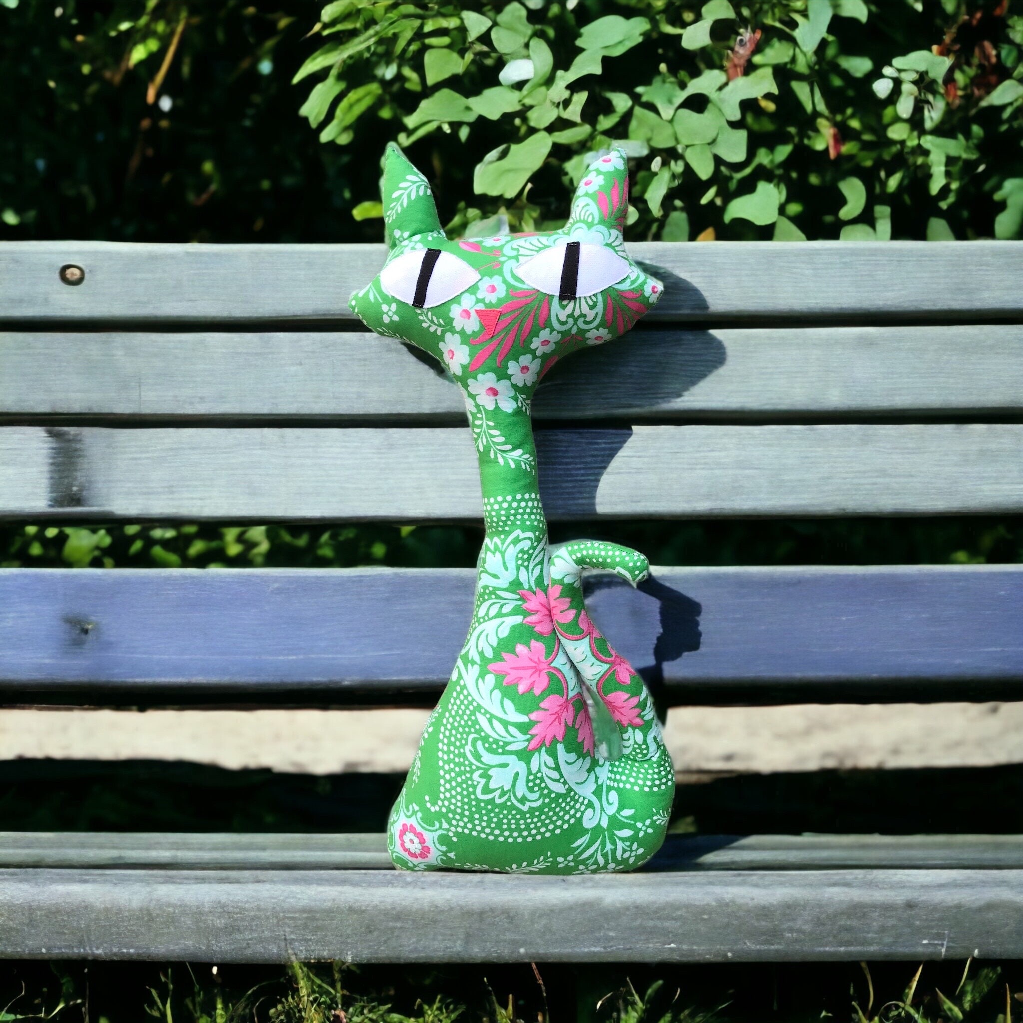 Green With Pink Floral Design Kooky Kat Mid Century Modern - Etsy