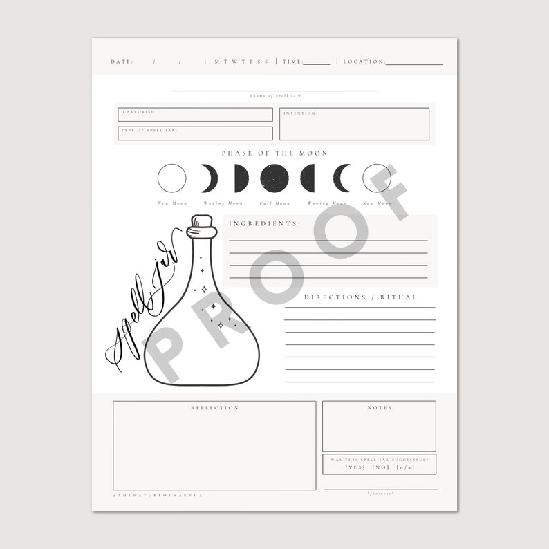 Spell Jar Template: Printable Grimoire Page for Modern Witchcraft (PDF ...