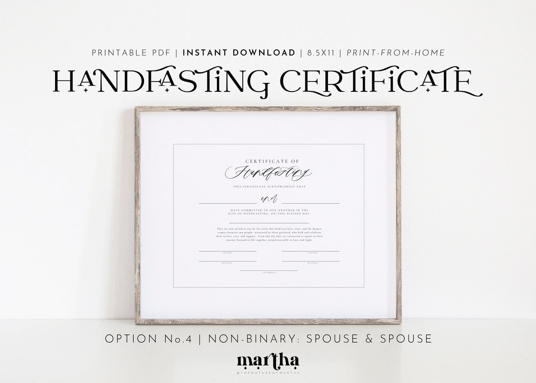 Printable Handfasting Certificate Option 4: NON-BINARY Spouse & Spouse ...