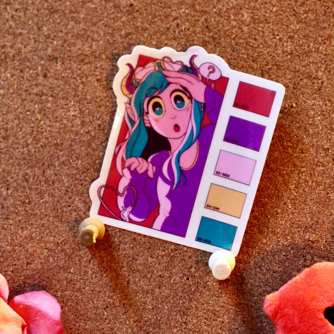 Cute Pink Demon Girl Color Palette Sticker - Etsy