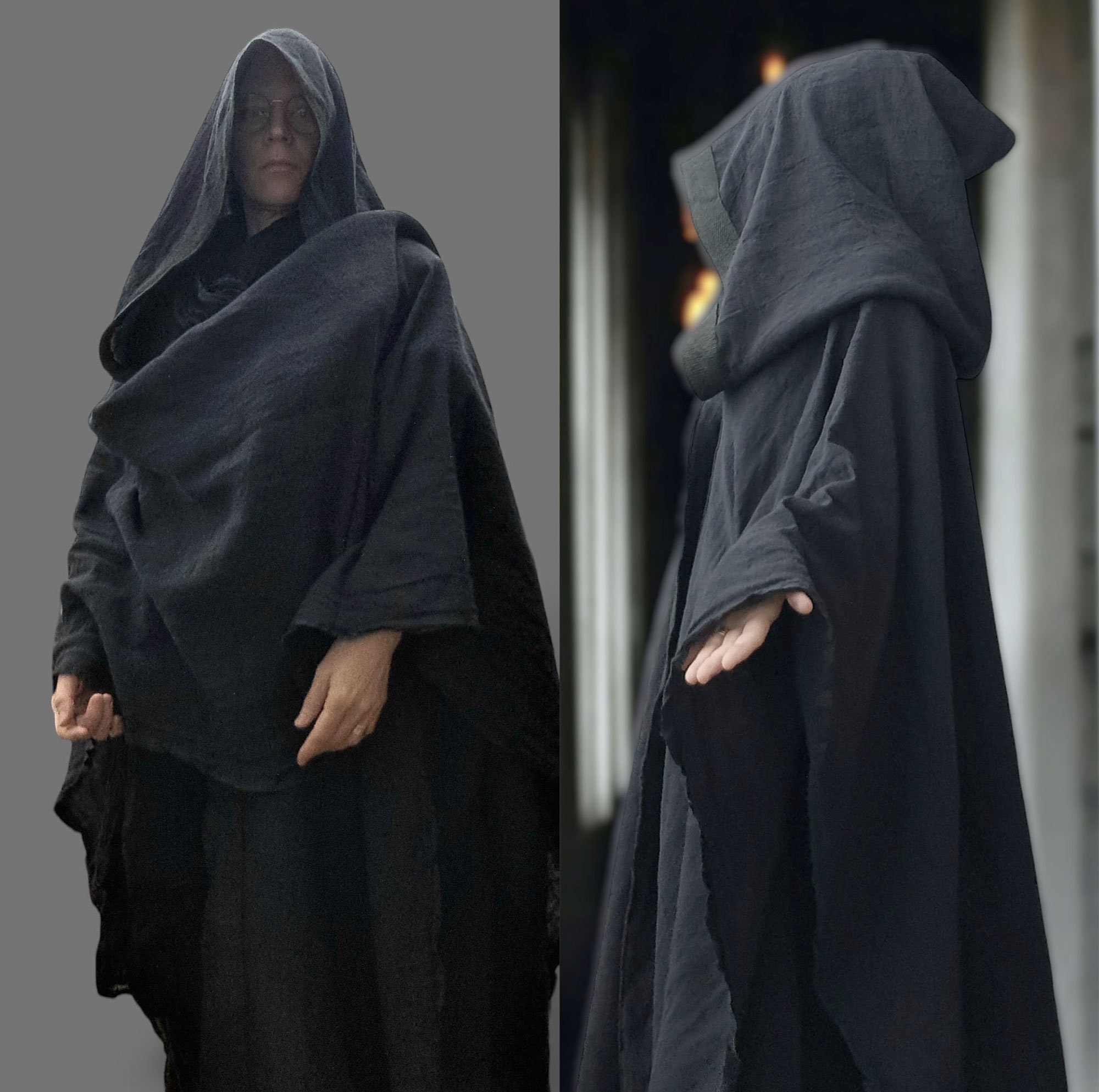 Medieval Cape /hooded Poncho/hooded Cape/hemp Cape/black Mantle 150 Cm ...