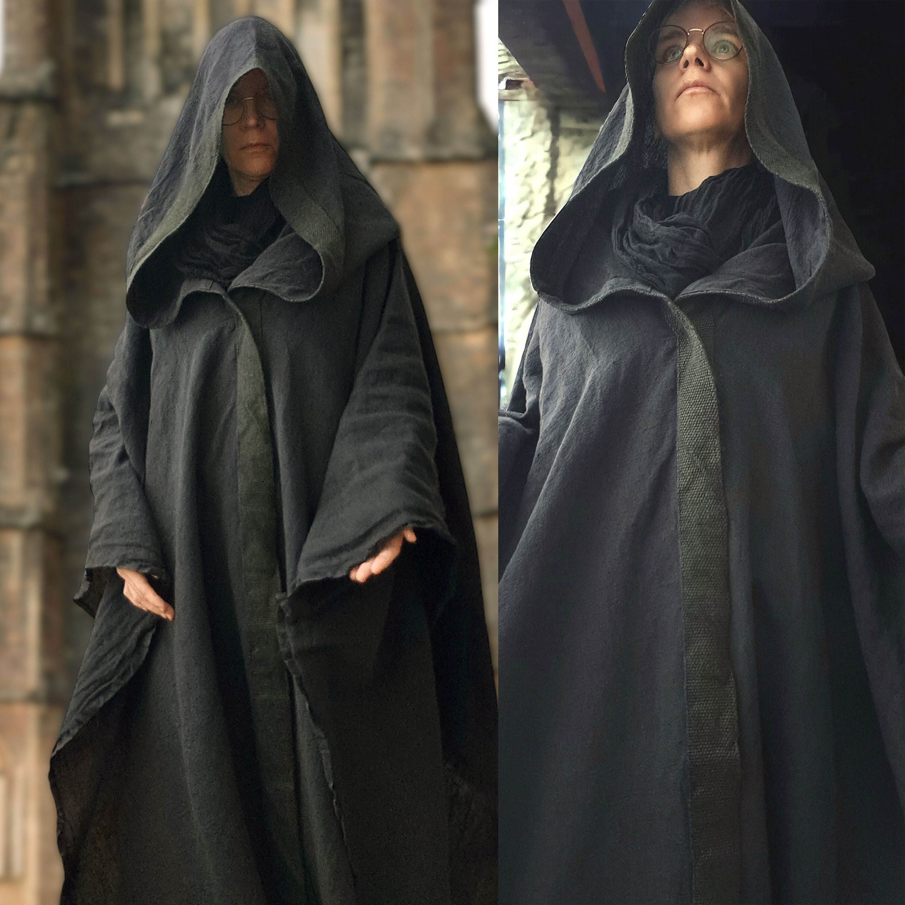 Medieval Cape/black Hooded Poncho/hooded Cape/hemp Cape/hemp Jacket ...