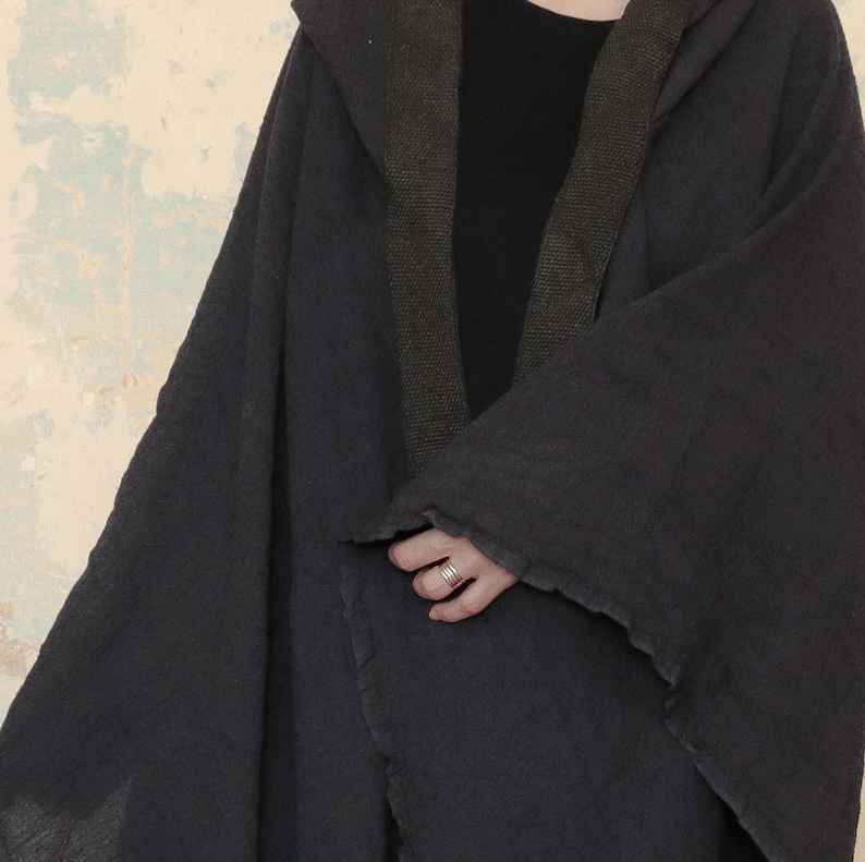 Black Hemp Hooded Poncho Cape - Medieval Style - Etsy