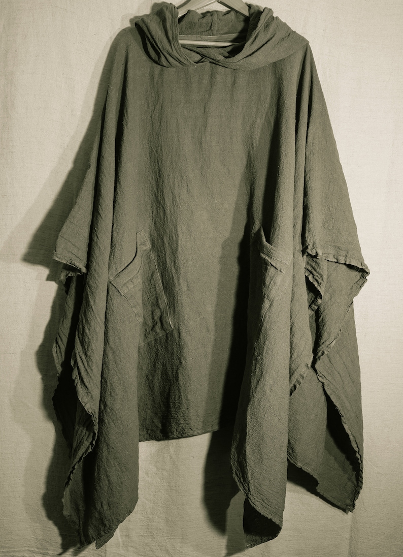 Linen Hooded Poncho, Medieval Fantasy Cloak, Boho Festival Cape, Earthy ...