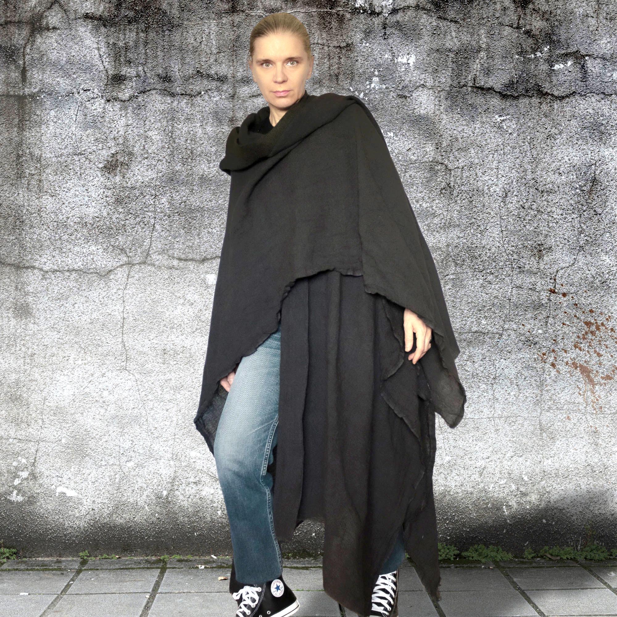 Black Hemp Hooded Poncho Cape - Medieval Style - Etsy