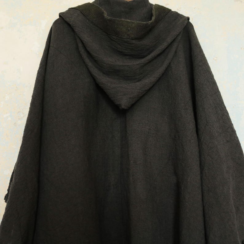 Mystic Hemp Cotton Black Hooded Poncho – Bohemian Cape Style - Etsy