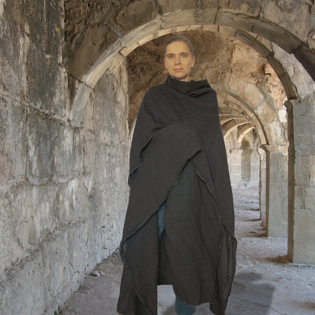 Medieval Cape/black Hooded Poncho/hooded Cape/hemp Cape/hemp Jacket ...