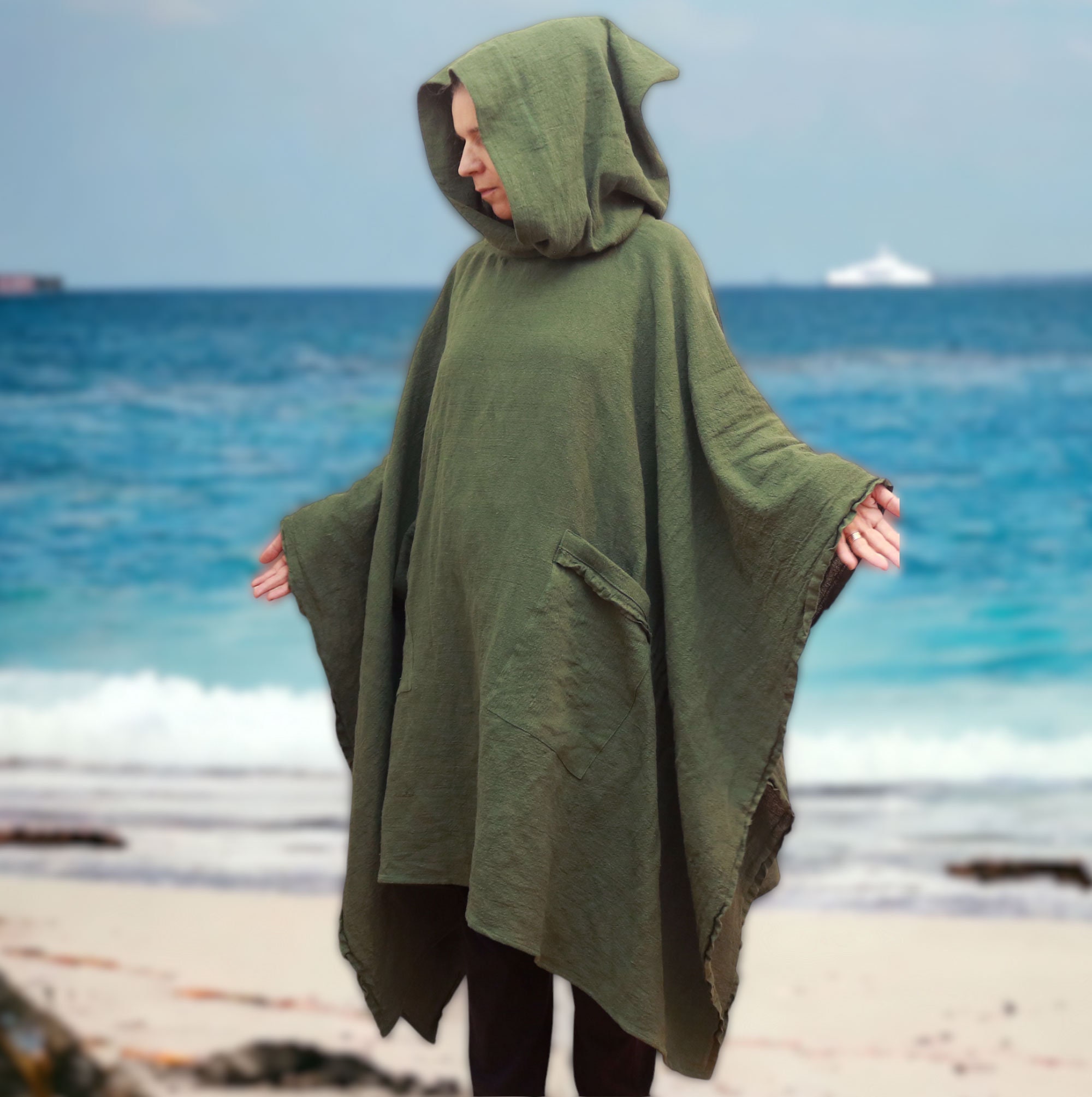 Viking Cosplay/hobbit Cloak/poncho With Hood/hemp Cape/handmade Poncho ...