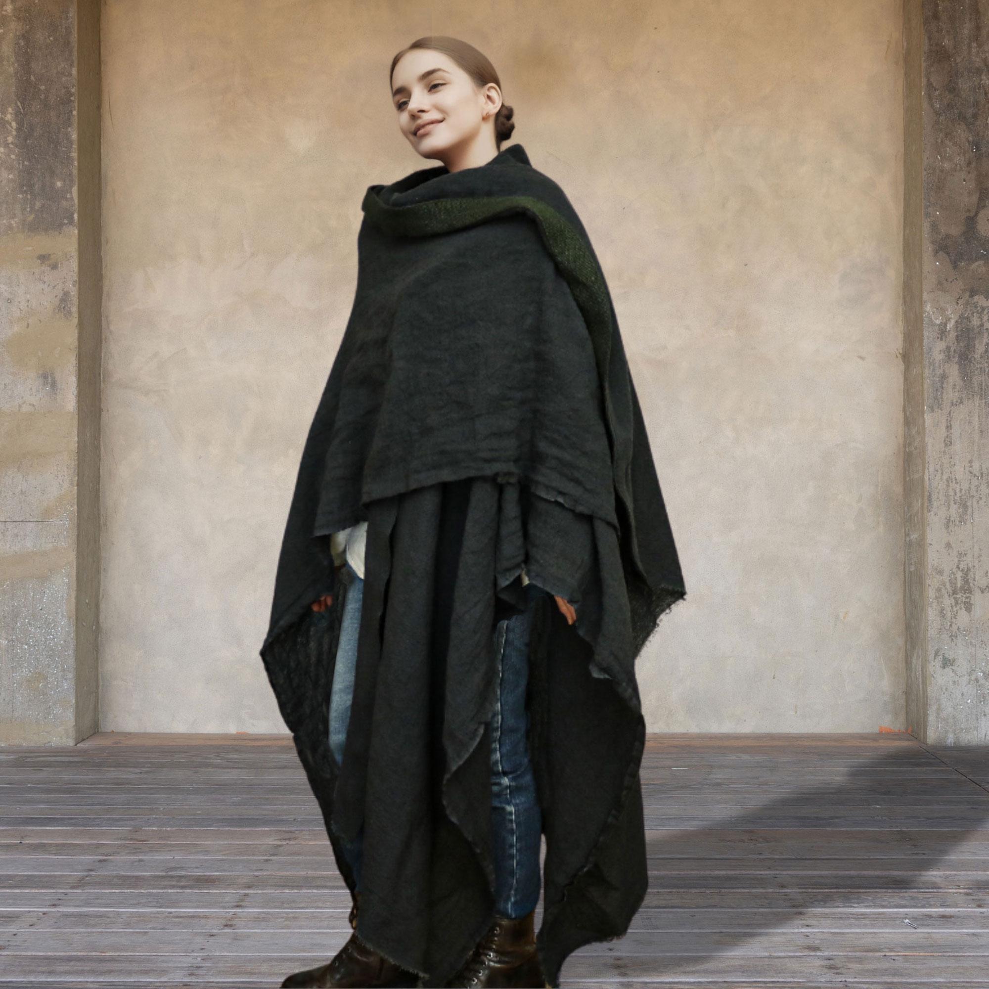 Black Hemp Hooded Poncho Cape - Medieval Style - Etsy