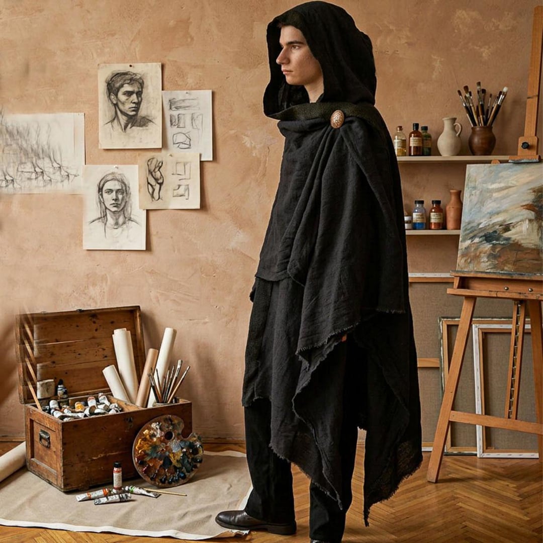 Mystic Hemp Cotton Black Hooded Poncho – Bohemian Cape Style - Etsy