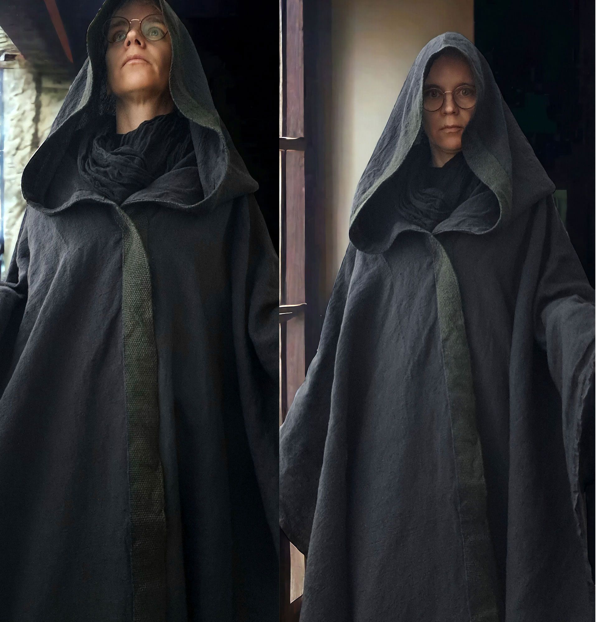 Medieval Cape/black Hooded Poncho/hooded Cape/hemp Cape/hemp Jacket ...