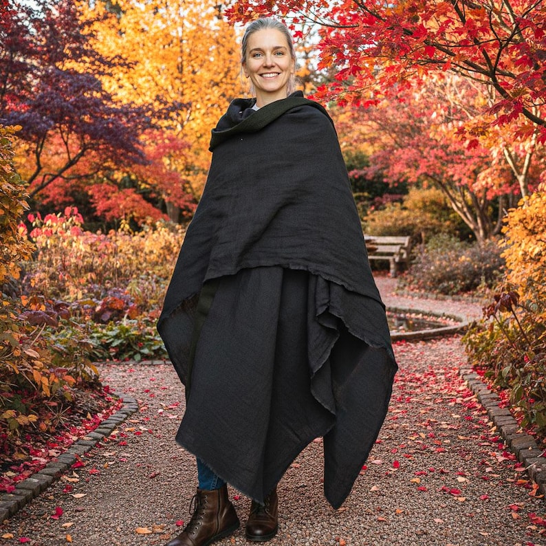 Mystic Hemp Cotton Black Hooded Poncho – Bohemian Cape Style - Etsy