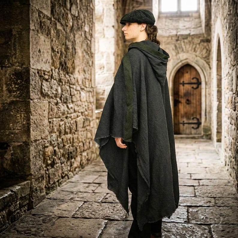 Mystic Hemp Cotton Black Hooded Poncho – Bohemian Cape Style - Etsy