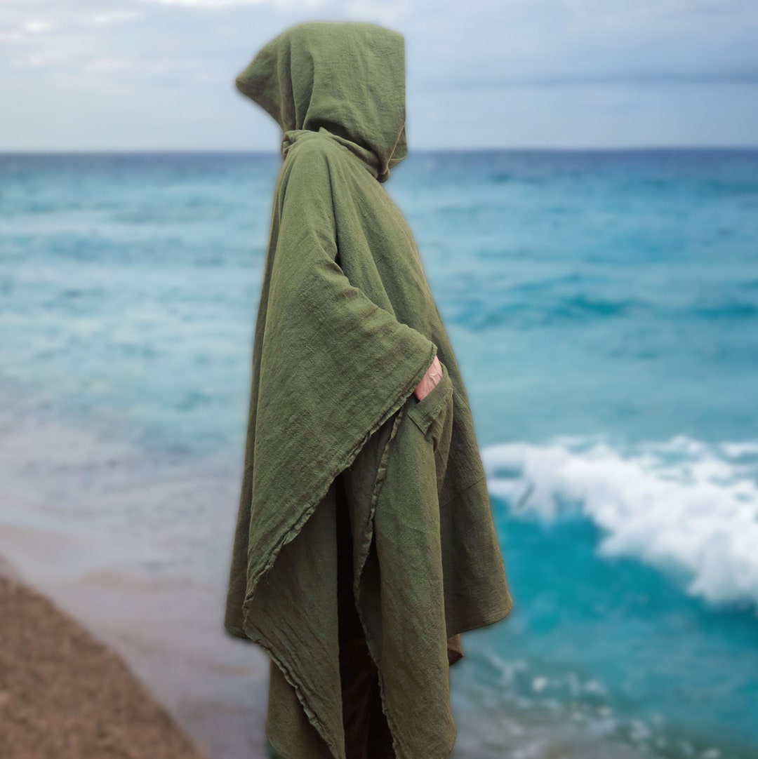 Viking Cosplay/hobbit Cloak/poncho With Hood/hemp Cape/handmade Poncho ...