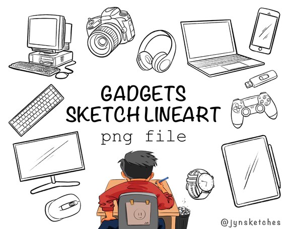 Gadgets Devices Computer Technology Hand Drawn Line Art - Etsy