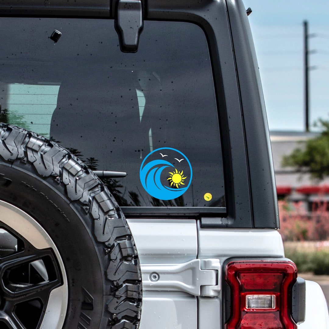 Ocean Wave and Sun Decal for Car Window, Car Accessories, Beach Decal ...