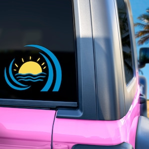 Ocean Wave and Sun Decal for Car Window, Car Accessories, Beach Decal ...