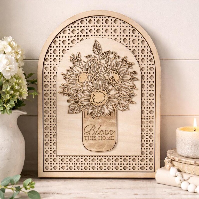 Sunflower Mason Jar, Arch Wood Wall Decor, Farmhouse Home Blessing Sign ...