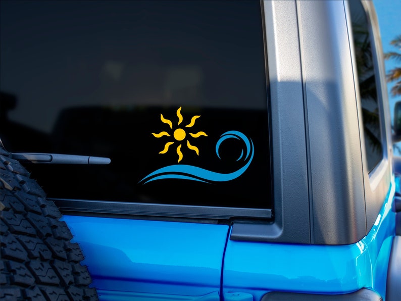 Ocean Wave and Sun Decal for Car Window, Car Accessories, Beach Decal ...