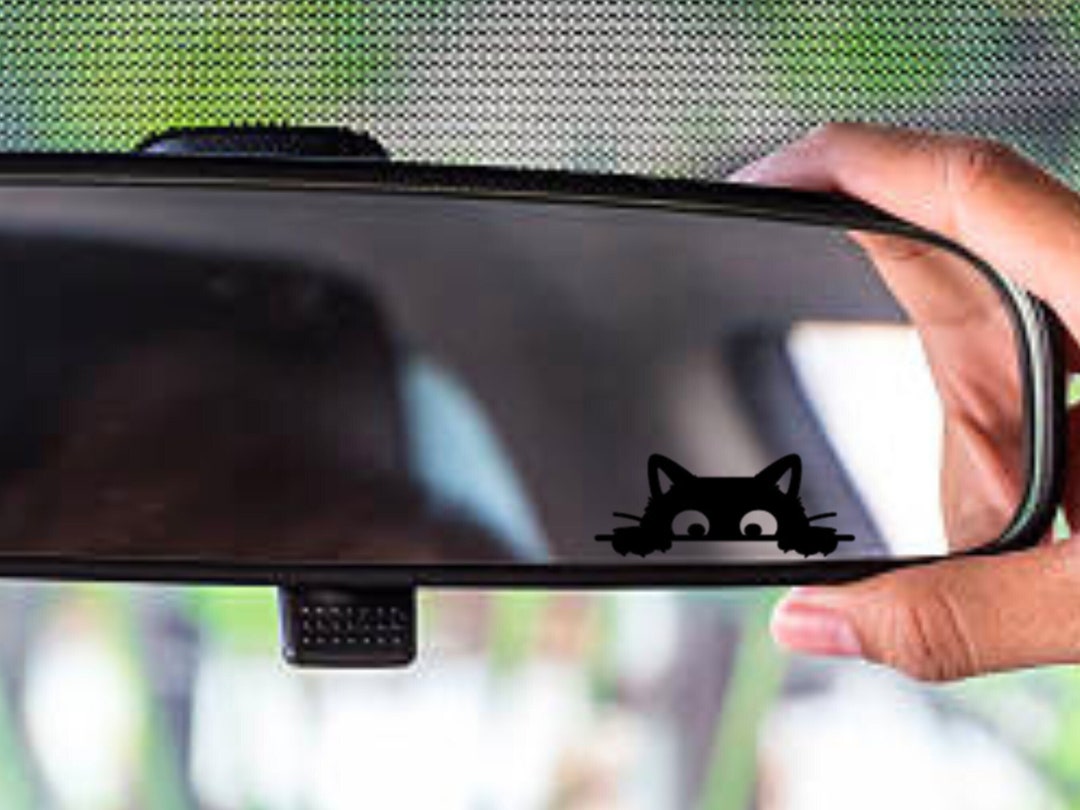 Tiny Peeking Black Cat Vinyl Decal, Cute Mini Rearview Mirror Sticker ...