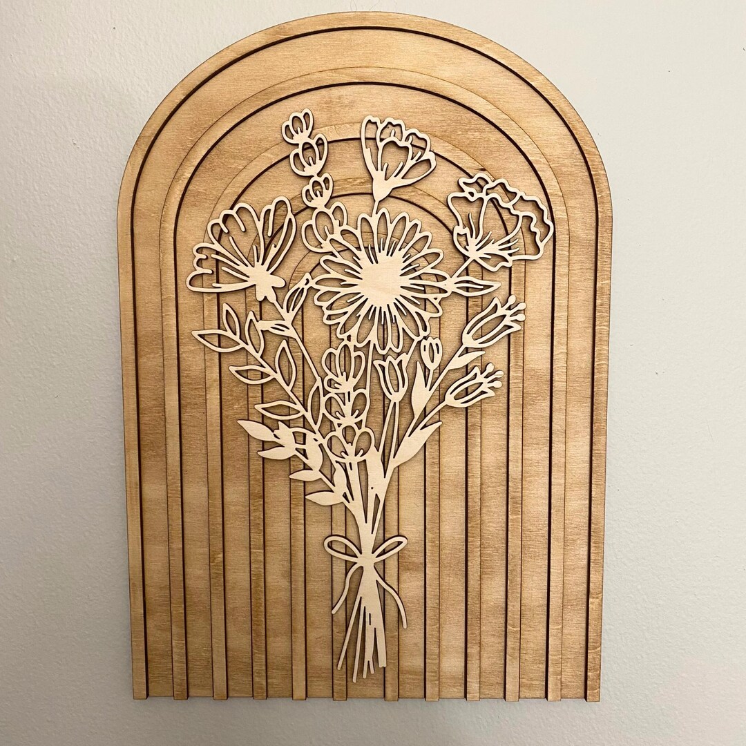 Handcrafted Rustic Boho Wooden Arch Sign, 3D Wood Wildflower Design ...