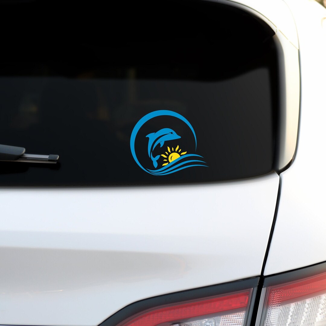 Ocean Wave and Sun Dolphin Decal for Car Window, Car Accessories, Beach ...