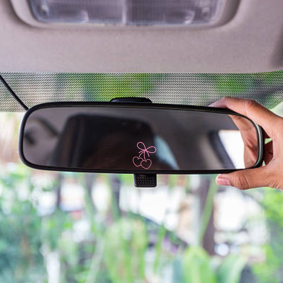 Coquette Cherry Vinyl Decal, Cute Bow and Cherries Rearview Mirror ...