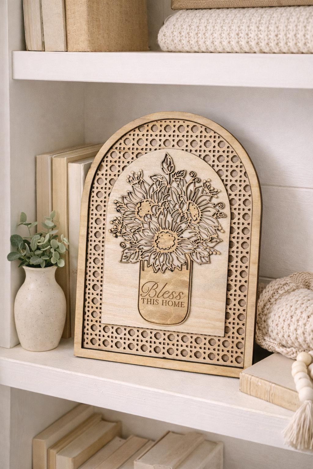Sunflower Mason Jar, Arch Wood Wall Decor, Farmhouse Home Blessing Sign ...