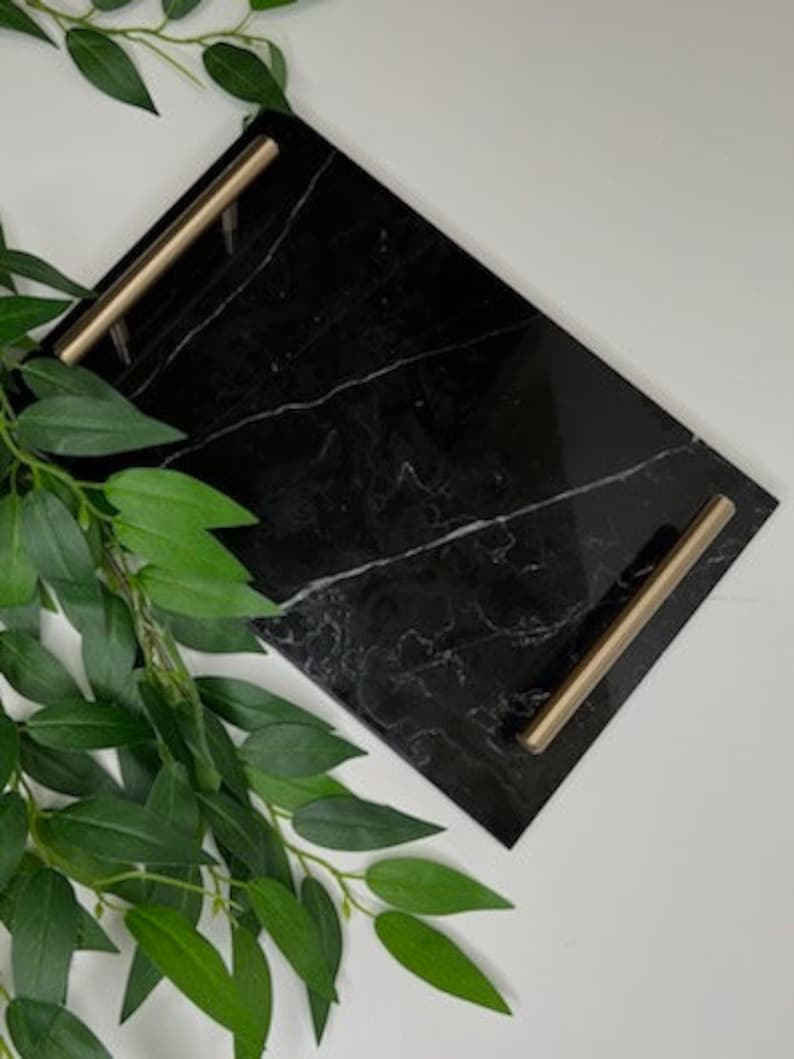 Sable Black Marble Stone Tray - Etsy