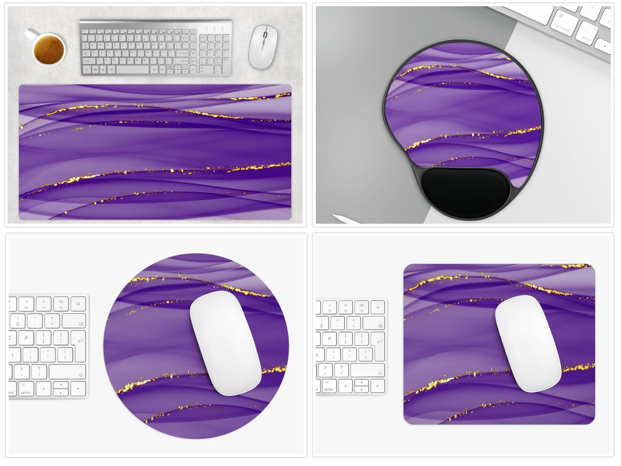 Purple and Gold Abstract Desk Mat Wtaercolor Alcohol Ink - Etsy