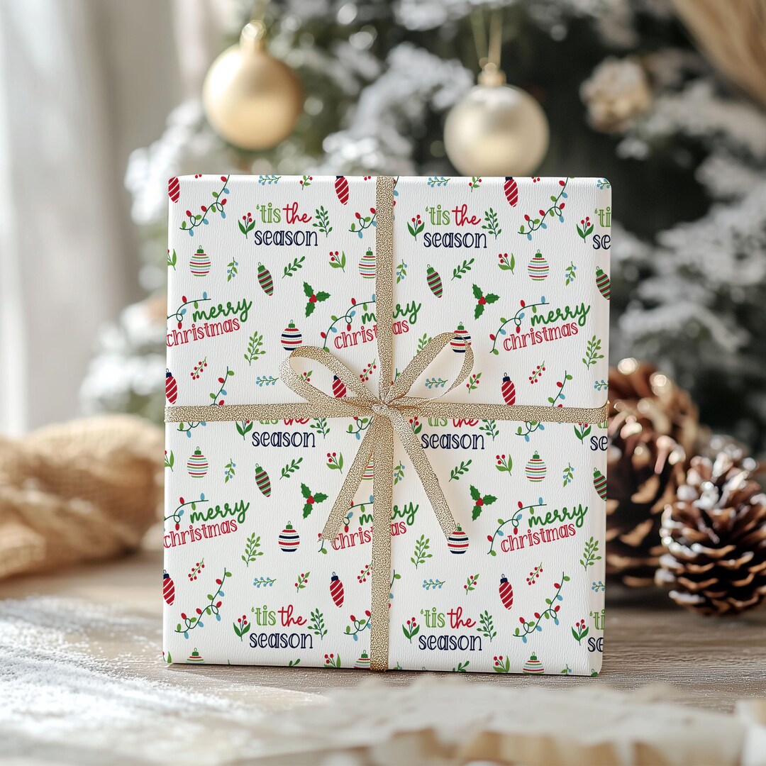 Merry Christmas Lettering Wrapping Paper, Tis the Season Gift Wrap ...