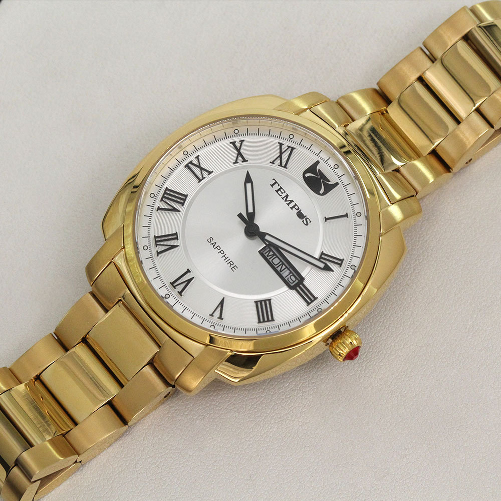 Tempus Watch White Day/date Dial Sapphire Watch for Men Gold Stainless ...