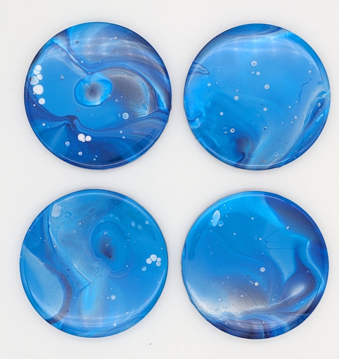 Hand-painted, Acrylic Pour Ceramic Coasters Blue - Etsy