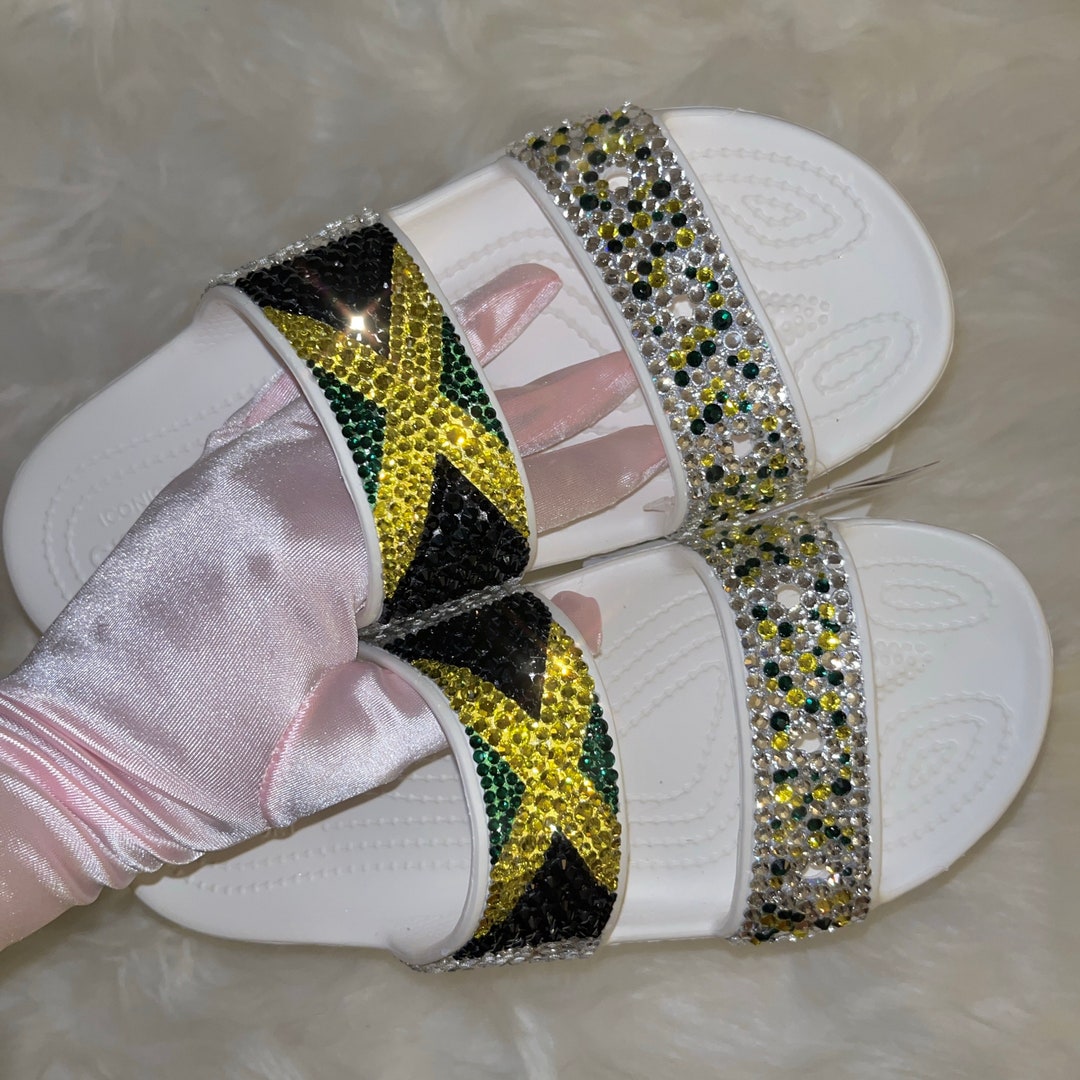 Jamaica Theme Bling Croc Slides - Etsy