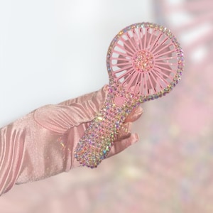 Bedazzled Pink Handheld Fan - Etsy