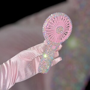 Bedazzled Pink Handheld Fan - Etsy