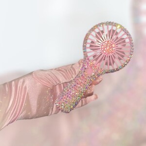 Bedazzled Pink Handheld Fan - Etsy