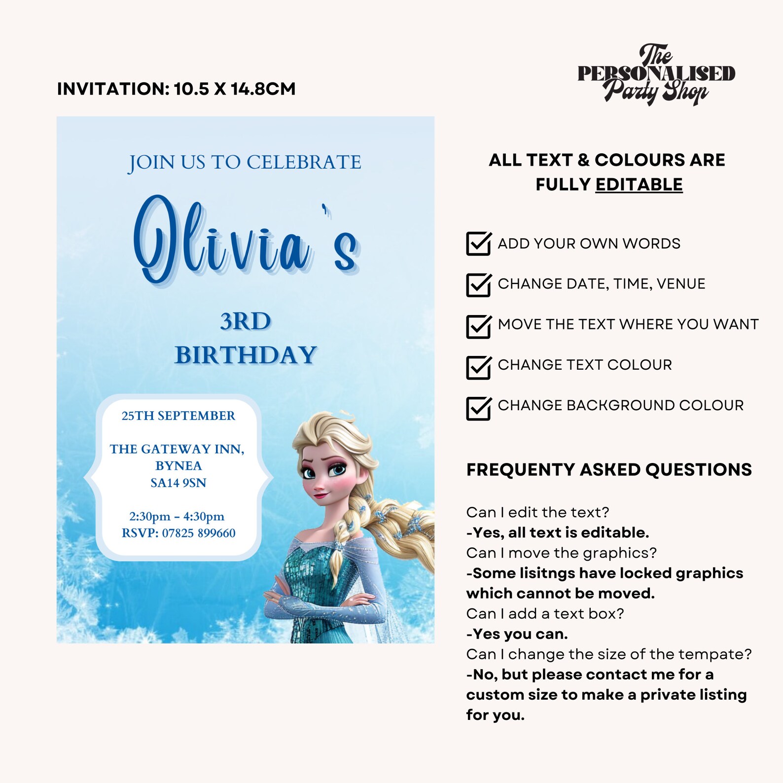 EDITABLE Elsa Frozen Character Invitation Template | Printable ...
