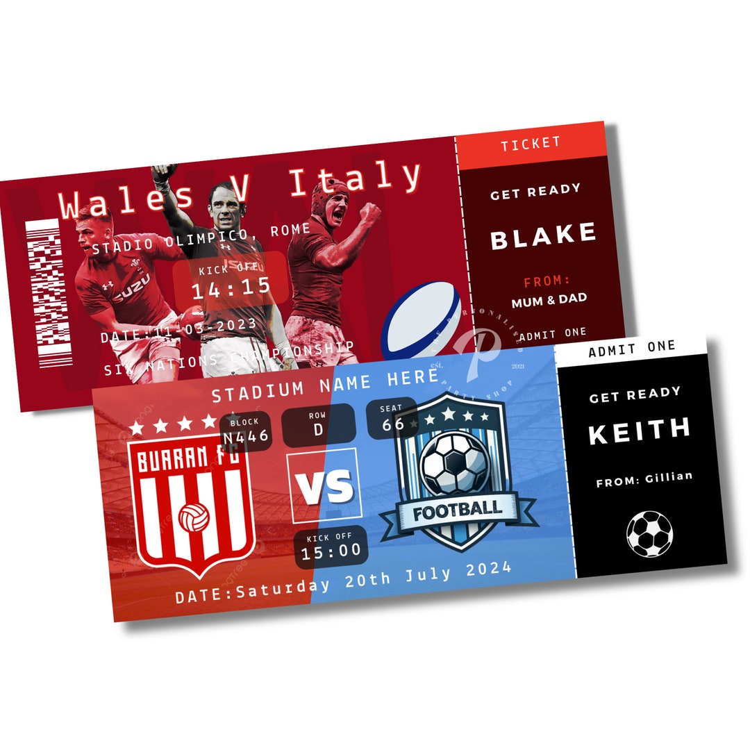PERSONALISED Surprise Football Match Ticket Special Present Gift ...