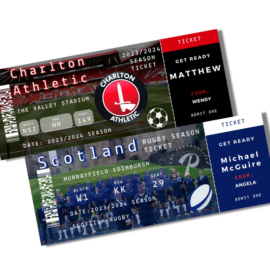 PERSONALISED Season Ticket Stadium Tour Sports Football Rugby Cricket ...