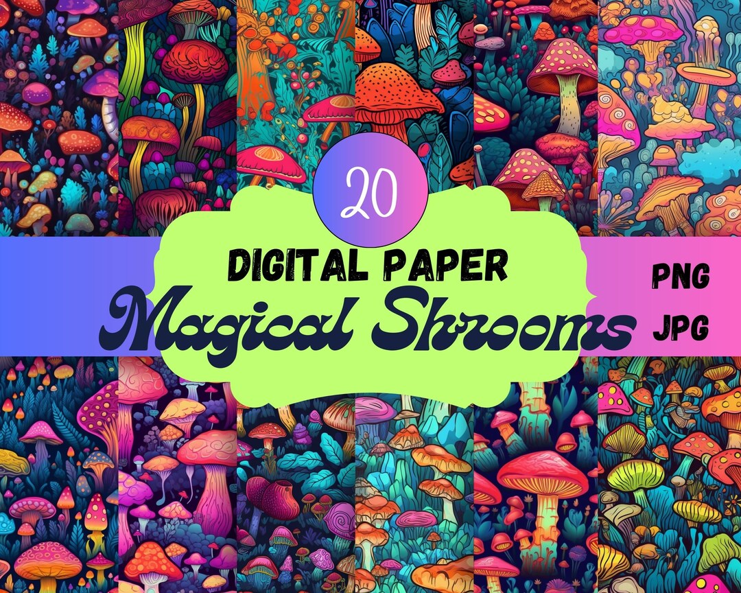 Magical Shrooms SEAMLESS DIGITAL PAPERS Set Mushroom Digital Patterns ...