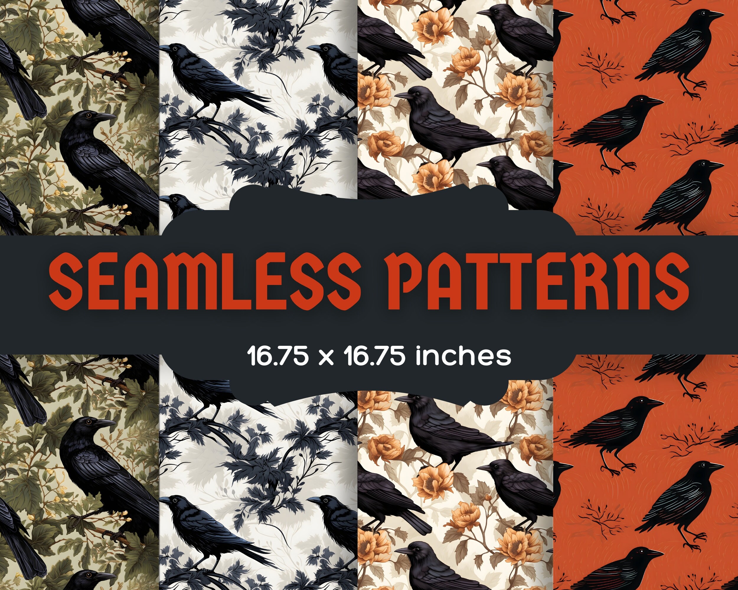 Gothic Crow Seamless Digital Paper Patterns COMMERCIAL USE Instant ...