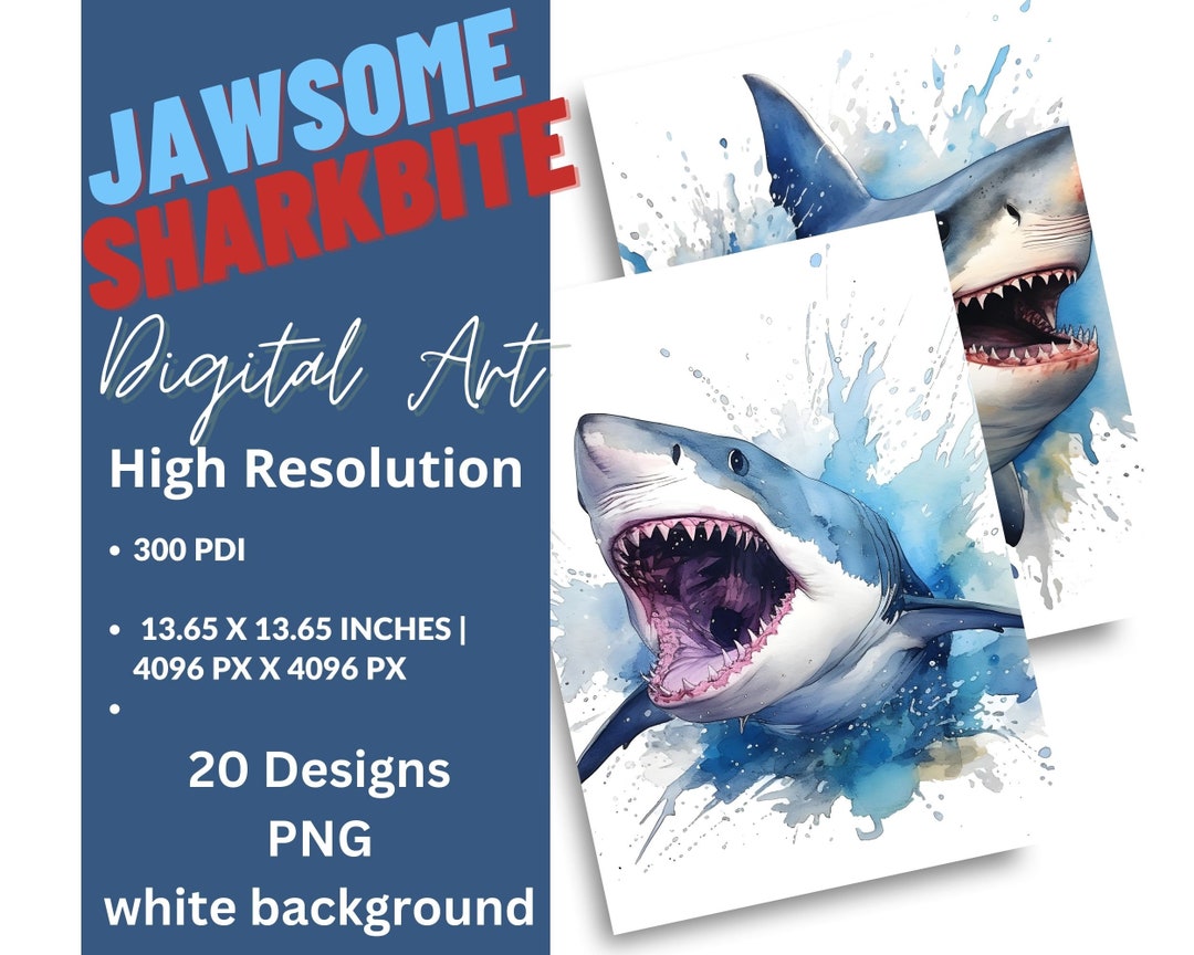 Jawsome Sharkbite Digital Art Shark Wall Art Home Decor INSTANT ...