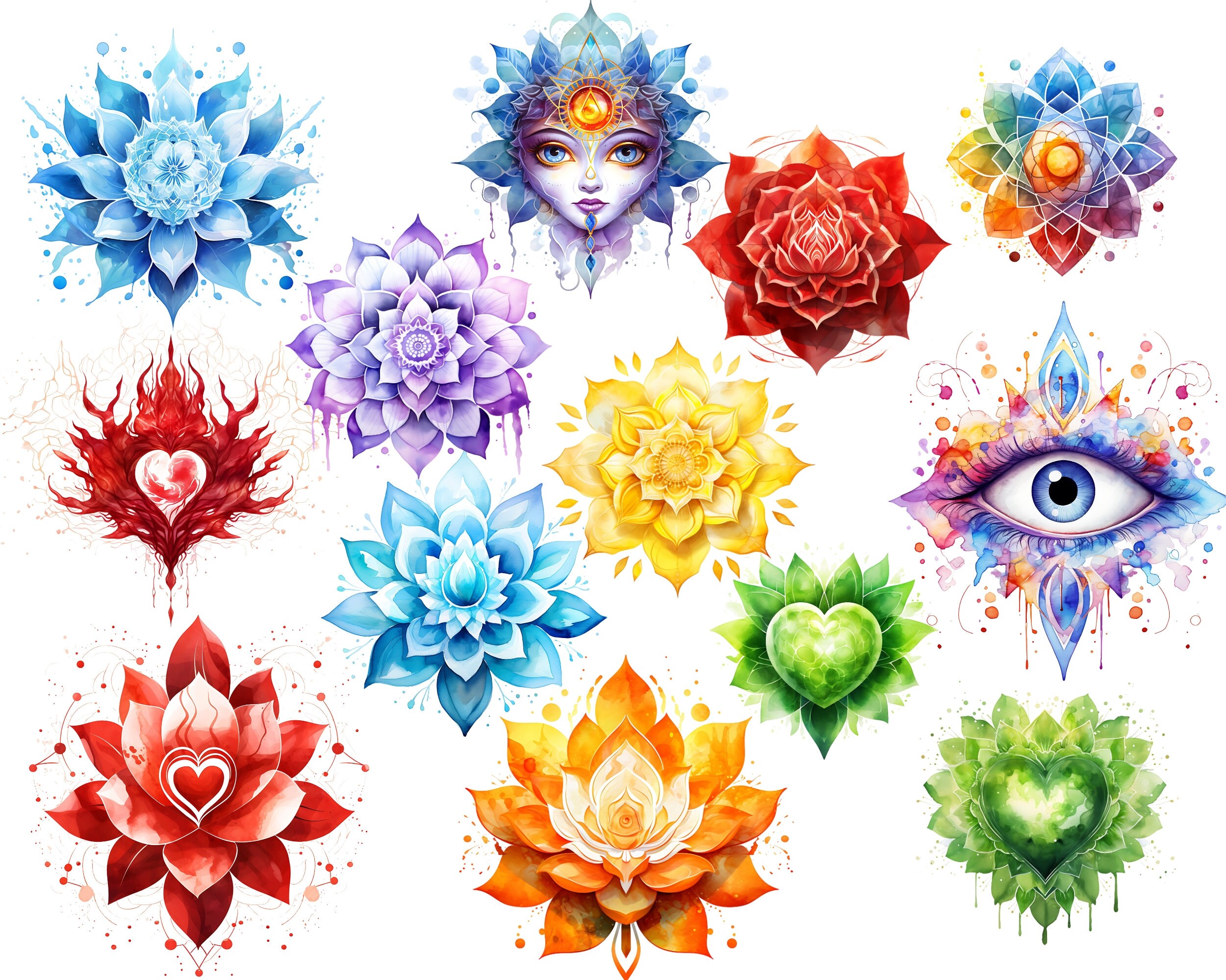 Watercolor Chakra Bundle Digital Papers and Clipart COMMERICAL USE ...