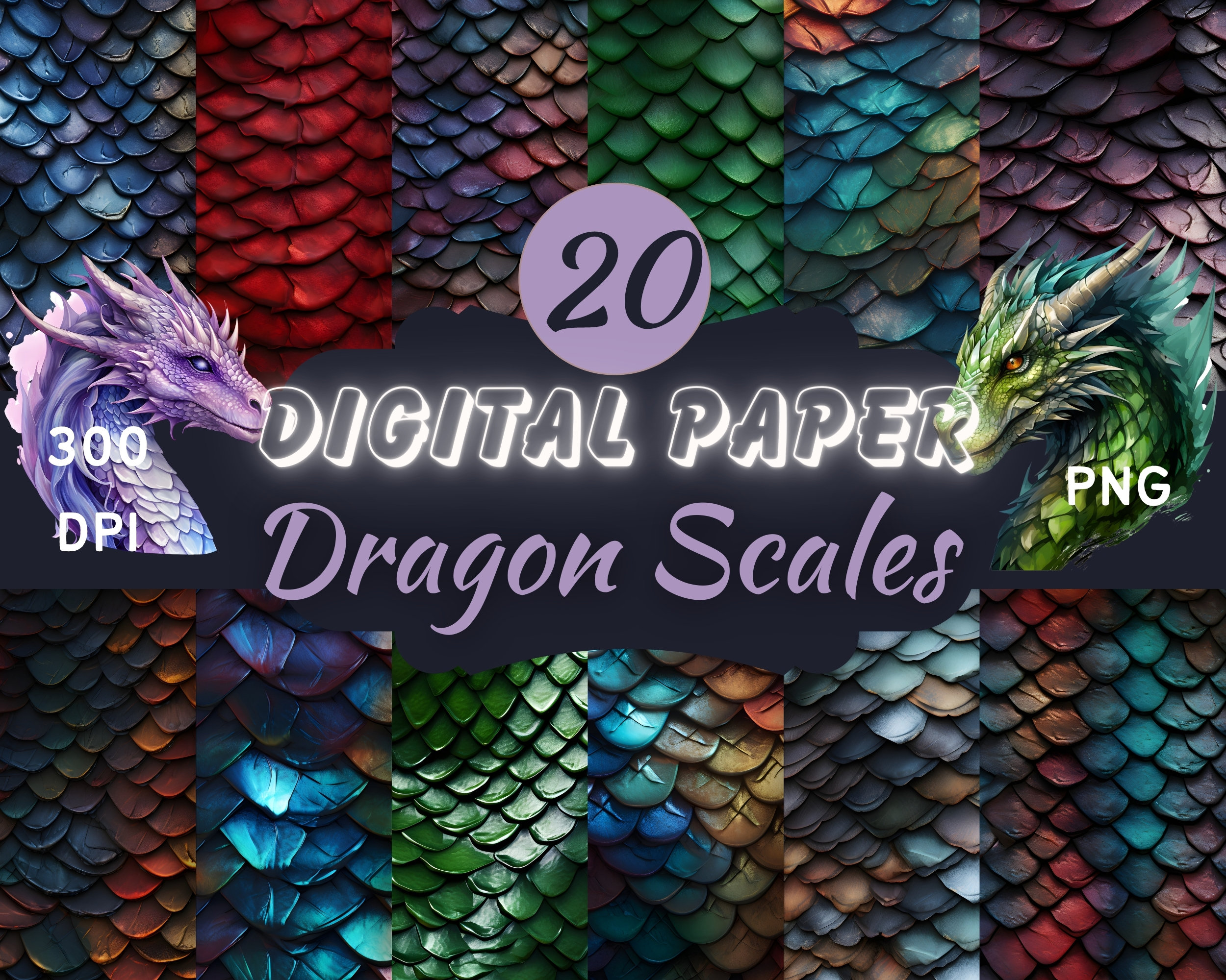 Dragon Scales Seamless Digital Paper Patterns COMMERCIAL USE Instant ...