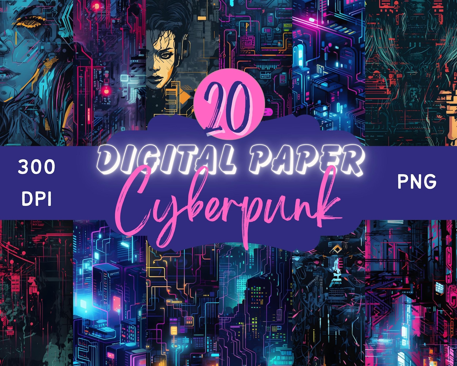 Cyberpunk Digital Papers and Clipart COMMERICAL USE Instant Download ...